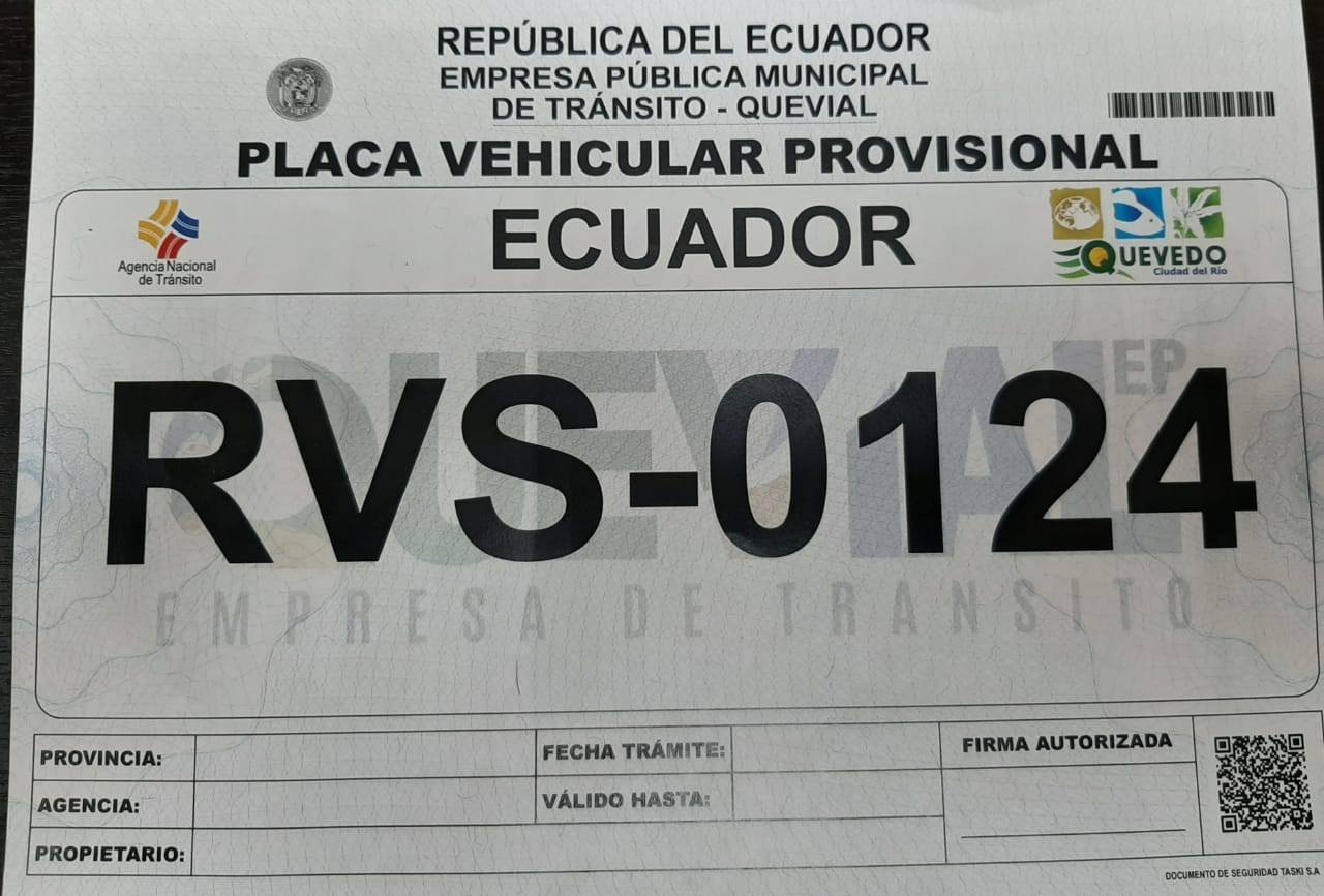 Nuevo modelo de placa provisional - ALDIA | Noticias de Los Ríos ...