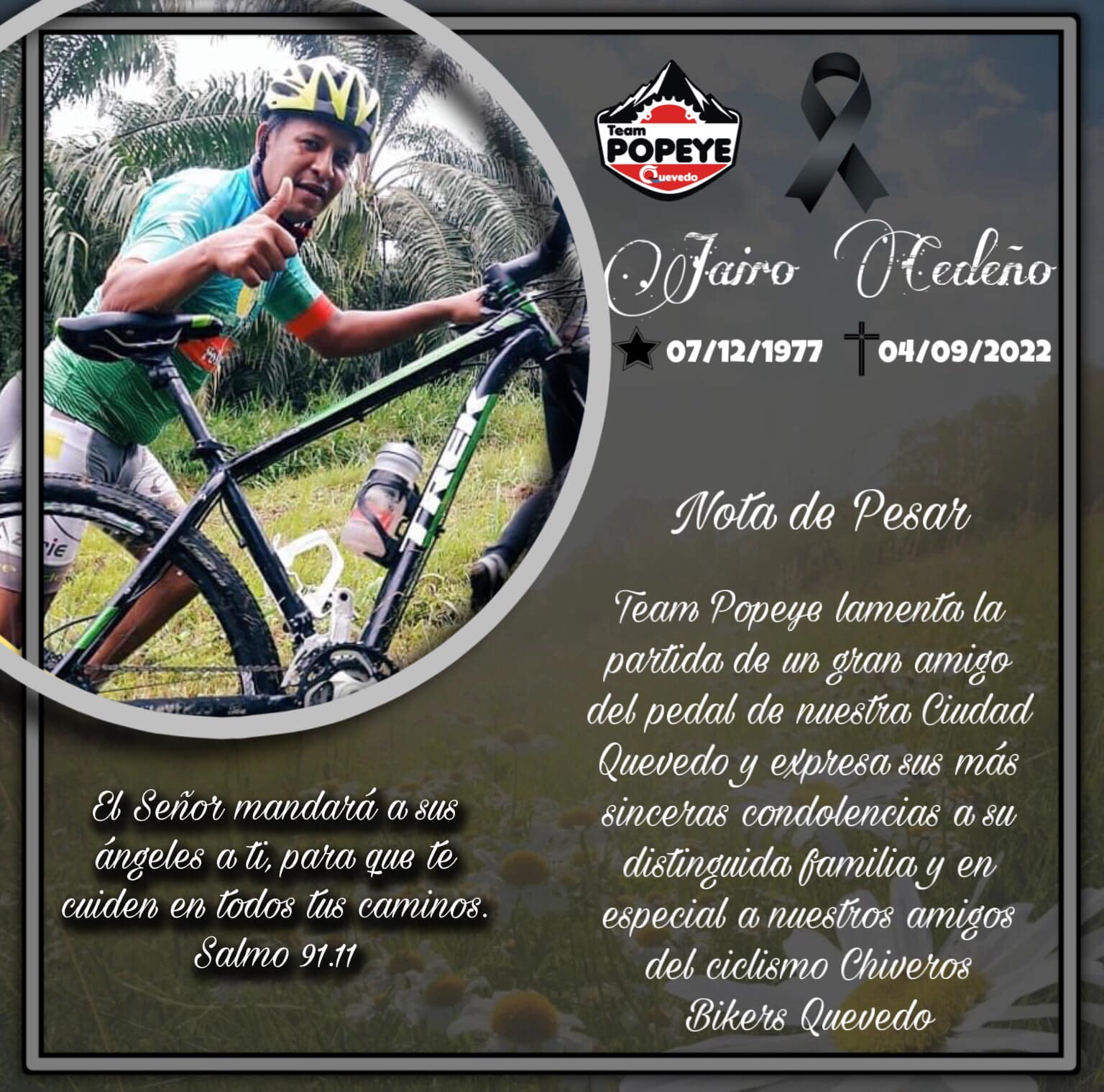 Jairo Cedeño, asesinado por robo, era ciclista de los Chiveros Bikers Quevedo - ALDIA | Noticias ...