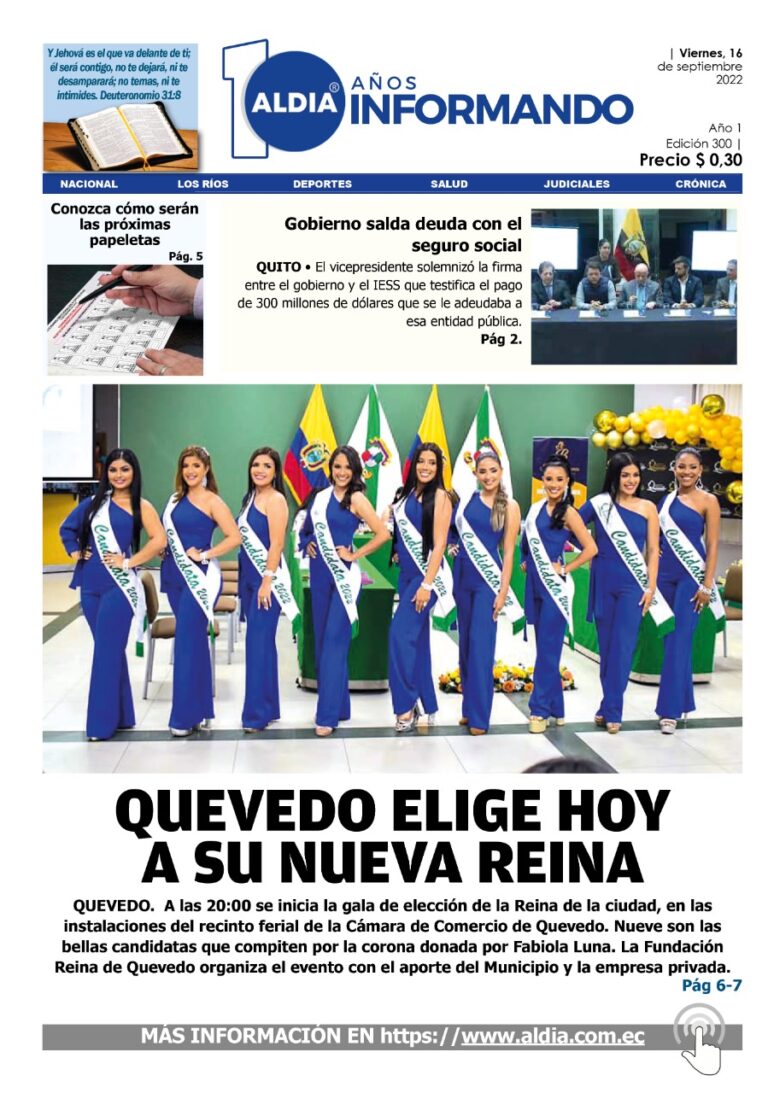 Edición 16 de septiembre de 2022 - Quevedo elige hoy a su Reina - ALDIA ...